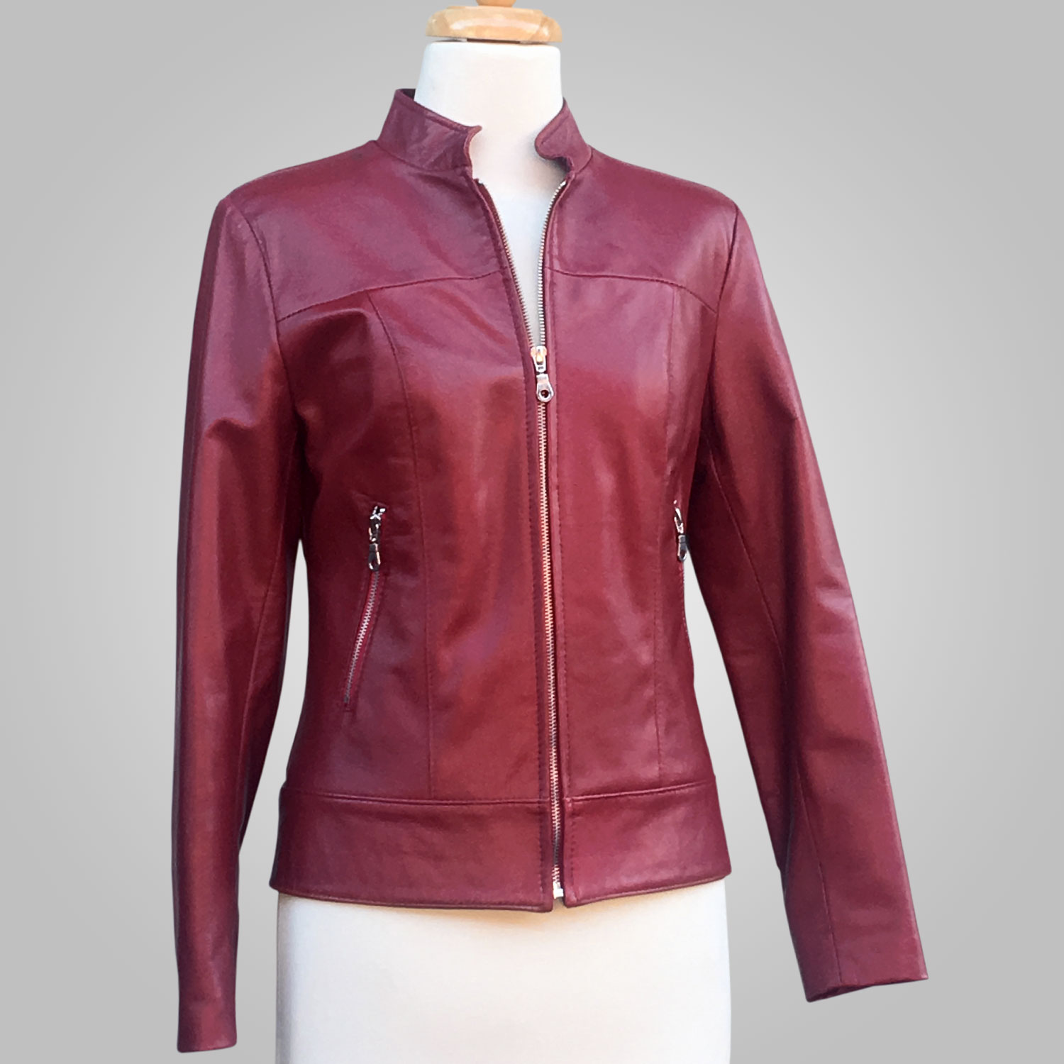 Burgundy Leather Jacket: Bold elegance, timeless style, Joan 002A