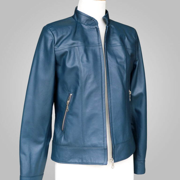 Navy Leather Jacket: Timeless Sophistication (L'Aurore Joan 002C)