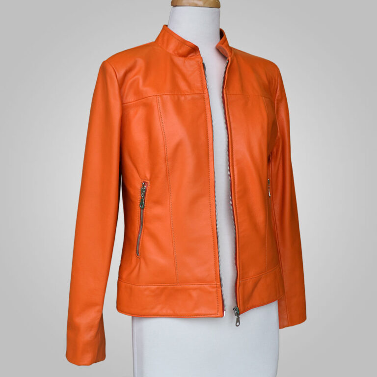 Orange Leather Jacket: Bold statement, timeless style (Joan 002A)