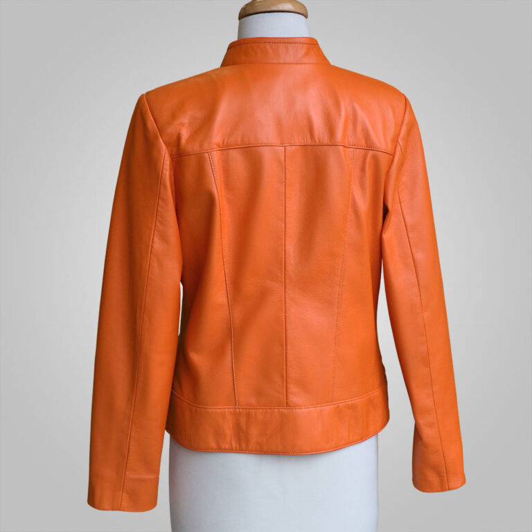 Orange Leather Jacket: Bold statement, timeless style (Joan 002A)