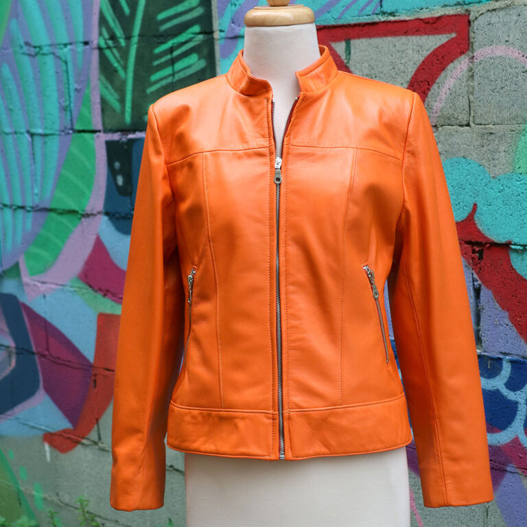 Orange Leather Jacket: Bold statement, timeless style (Joan 002A)